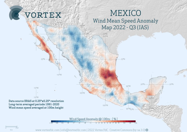 Wind Speed Anomaly Maps 2022 Q3 Mexico - VORTEX